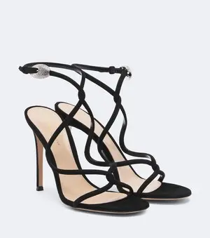 GIANVITO ROSSI Embellished Suede Strappy Sandals - Black