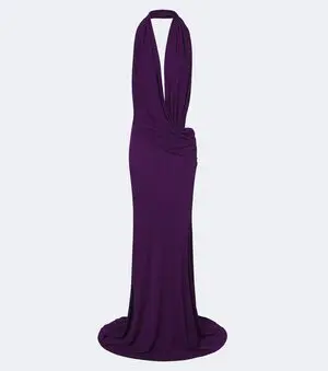 Alex Perry Draped Halterneck Jersey Gown - Purple