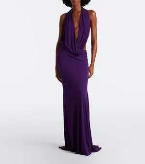 Alex Perry Draped Halterneck Gown - Purple