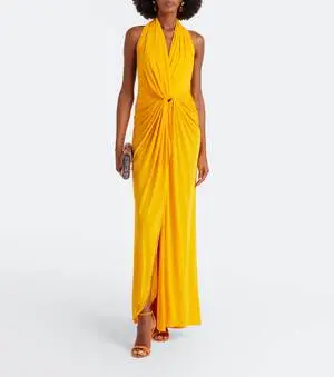 Alex Perry Draped Halterneck Jersey Gown - Yellow