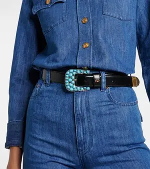 Valentino Garavani Vlogo Embellished Leather Belt
