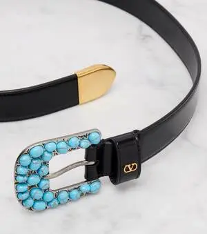 Valentino Garavani Vlogo Embellished Leather Belt