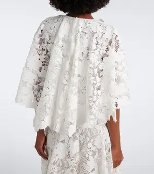 Oscar De La Renta Caped Floral Guipure Lace Gown