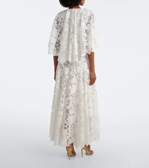 Oscar De La Renta Caped Floral Guipure Lace Gown