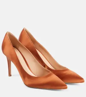 GIANVITO ROSSI 85 Satin Pointed Toe Pumps - Brown