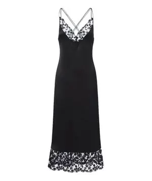 Fendi Lace-trimmed Silk Slip Dress - Black