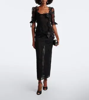 Alessandra Rich Lace Bow Detail Midi Dress