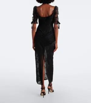 Alessandra Rich Lace Bow Detail Midi Dress