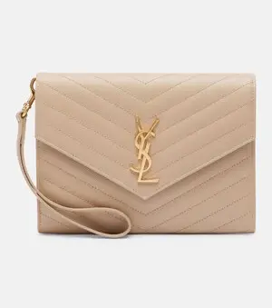 Saint Laurent Cassandre Small Matelassé Leather Clutch - Beige