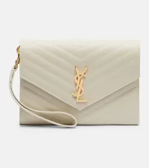 Saint Laurent Cassandre Small Matelassé Leather Clutch - Beige