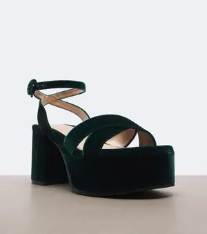 GIANVITO ROSSI Velvet Platform Sandals - Green