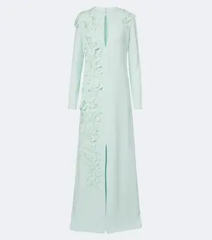 Costarellos Verana Embellished Floral Appliqué Gown - Turquoise