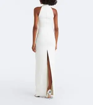 David Koma Embellished Halterneck Gown With Satin Trim - White