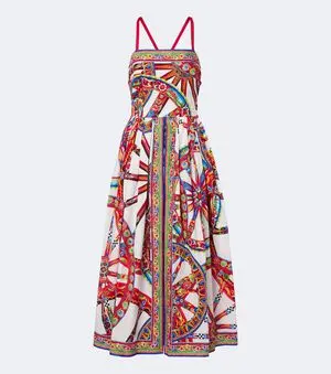 Dolce & Gabbana Carretto Gathered Cotton Poplin Midi Dress - Multicoloured