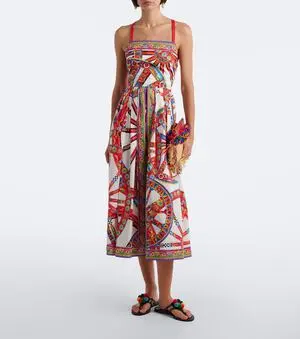Dolce & Gabbana Carretto Gathered Cotton Poplin Midi Dress