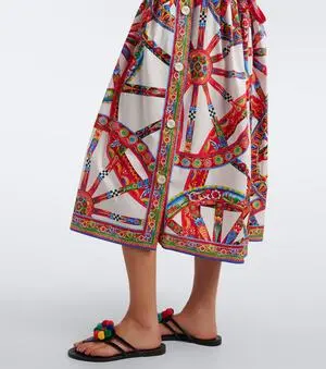 Dolce & Gabbana Carretto Gathered Cotton Poplin Midi Dress