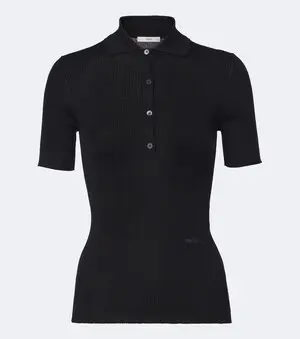 Fendi Ribbed-knit Wool-blend Polo Shirt - Black
