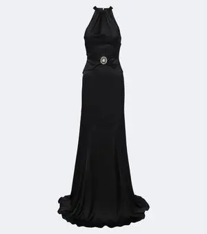 David Koma Embellished Halterneck Satin Gown - Black