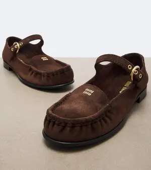 Miu Miu Suede Ballerina Flats With Buckle Fastening