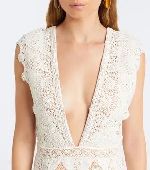 Johanna Ortiz Embroidered Crochet Midi Dress