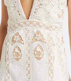 Johanna Ortiz Embroidered Crochet Midi Dress