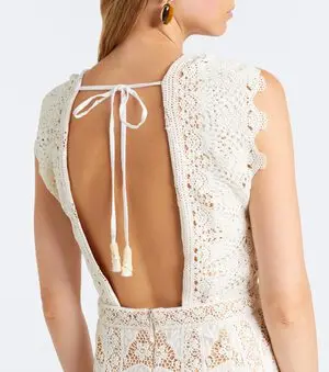 Johanna Ortiz Embroidered Crochet Midi Dress