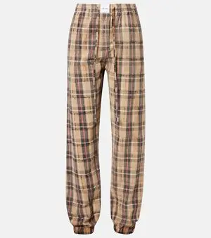 Attico Checked Cotton Flannel Cargo Pants - Beige