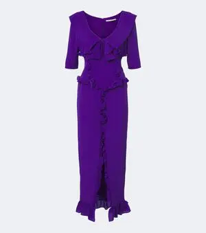 Alessandra Rich Ruffled Silk Crêpe De Chine Midi Dress