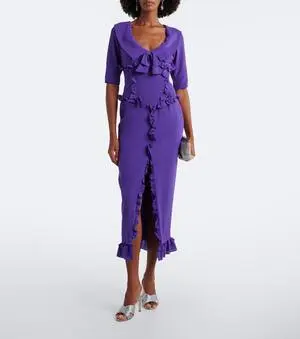 Alessandra Rich Ruffled Silk Crêpe De Chine Midi Dress