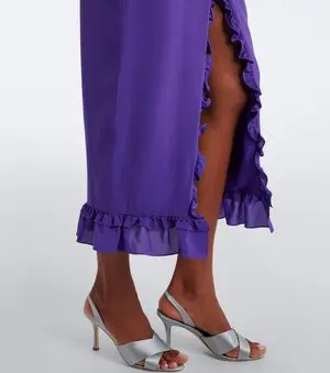 Alessandra Rich Ruffled Silk Crêpe De Chine Midi Dress