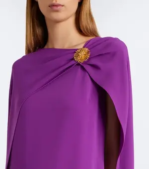 Oscar De La Renta Embellished Cape Effect Silk-blend Georgette Gown