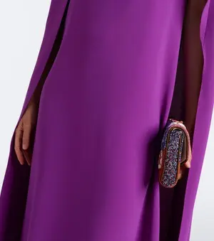 Oscar De La Renta Embellished Cape Effect Silk-blend Georgette Gown