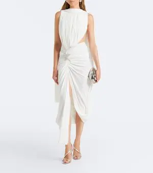 David Koma Asymmetric Draped Embellished Midi Dress