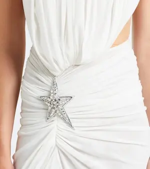 David Koma Asymmetric Draped Embellished Midi Dress