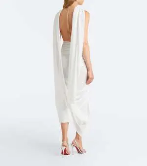 David Koma Asymmetric Draped Embellished Midi Dress