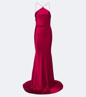 Alex Perry Halterneck Silk Satin Gown - Pink