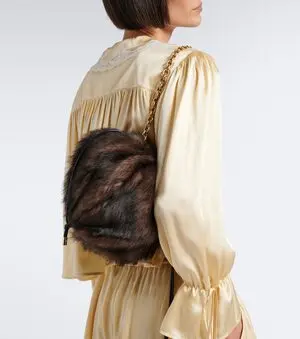 Chloé Plissé Shearling Shoulder Bag