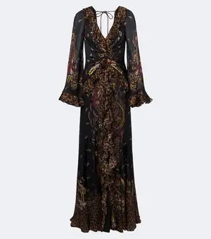 Etro Printed Ruched Silk Maxi Dress - Black