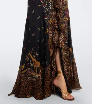 Etro Printed Ruched Silk Maxi Dress