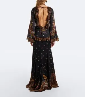 Etro Printed Ruched Silk Maxi Dress