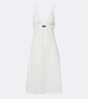 Miu Miu Broderie Anglaise Poplin Midi Dress - White
