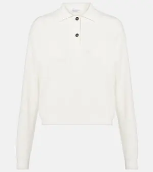 Brunello Cucinelli Ribbed Cotton Polo Sweater - White