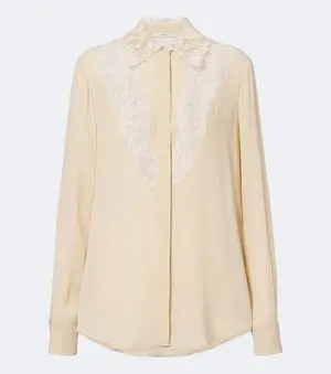 Fendi Lace-trimmed Silk Georgette Shirt - Beige