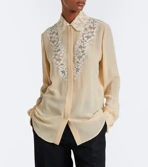 Fendi Lace-trimmed Silk Georgette Shirt
