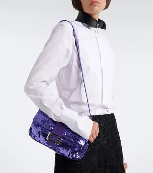 Fendi Baguette Small Sequined Shoulder Bag