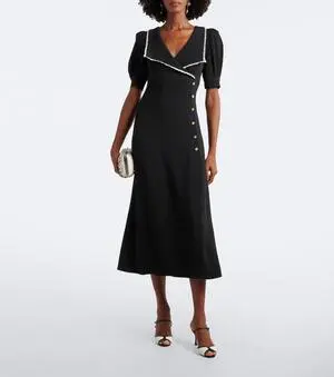 Alessandra Rich Lace-trimmed Cady Midi Dress