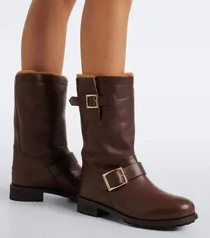 JIMMY CHOO Biker Leather Knee-high Boots - Brown