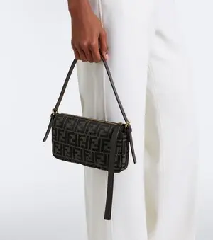 Fendi Ff Jacquard Canvas Shoulder Bag - Black