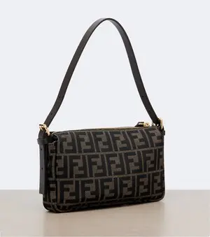 Fendi Ff Jacquard Canvas Shoulder Bag - Black