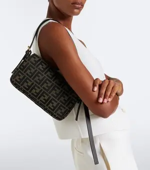 Fendi Ff Jacquard Canvas Shoulder Bag - Black